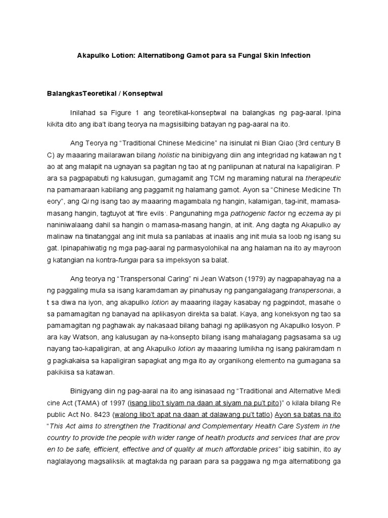 Teoretikal Na Balangkas - Akapulko Lotion Part 3 | PDF