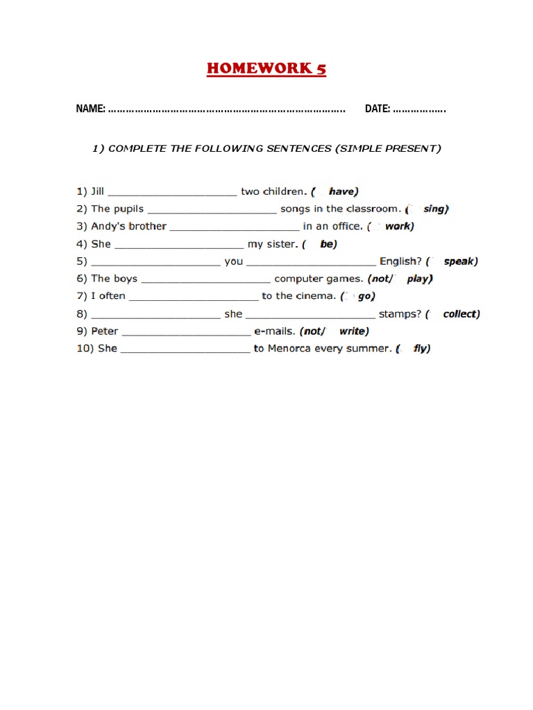 HOMEWORK 5 - Simple Present | PDF | Teaching Methods & Materials