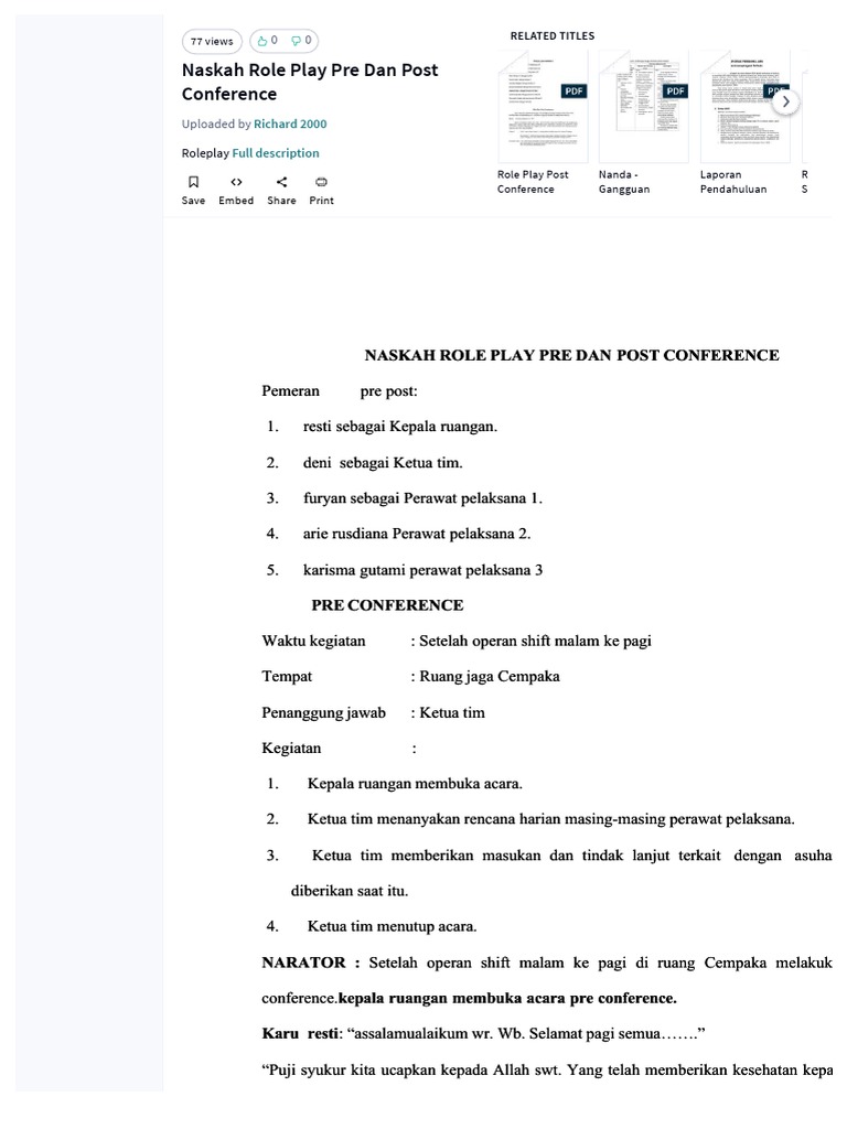 PDF Naskah Role Play Pre Dan Post Conference Compress | PDF