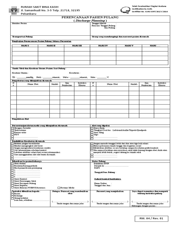 RM. 04. PERENCANAAN PASIEN PULANG - 2 PLY - Rev.1 | PDF