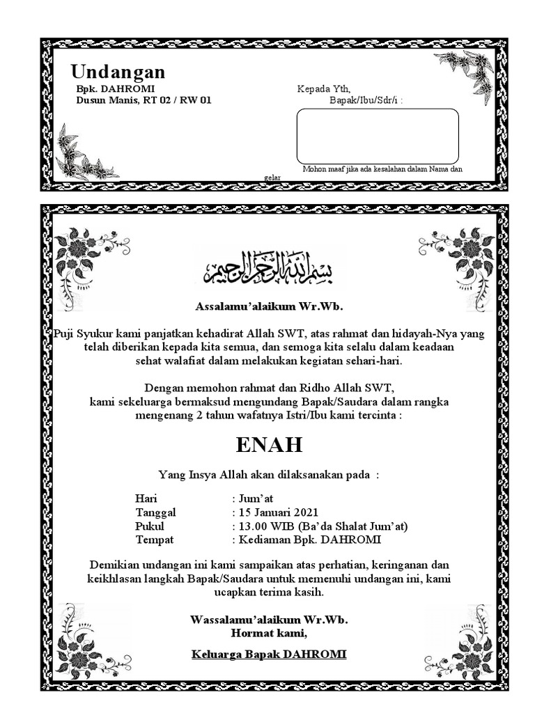 Undangan Tahlilan 2 Tahun | PDF