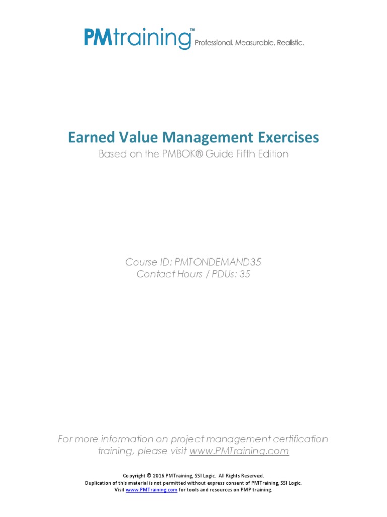 Earned Value Management Exercises: Based On The PMBOK® Guide Fifth Edition | PDF