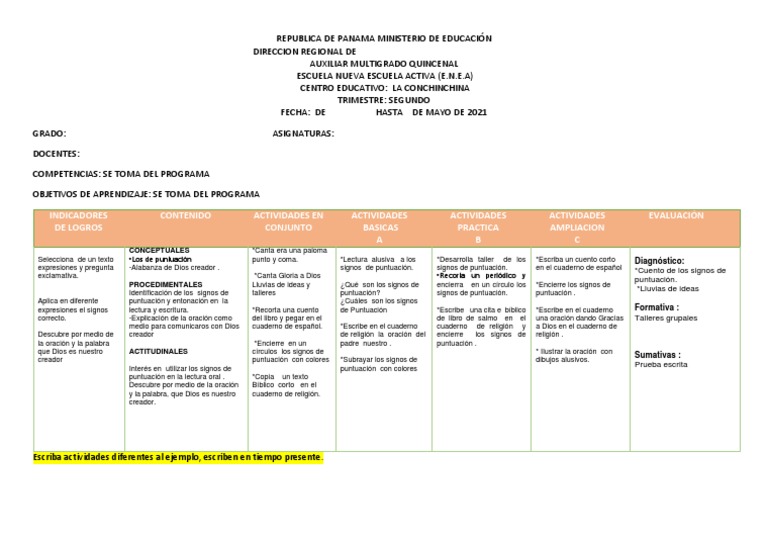 Ejemplo de Planificacion de Multigrado 4 23292 0 | PDF | Puntuación ...