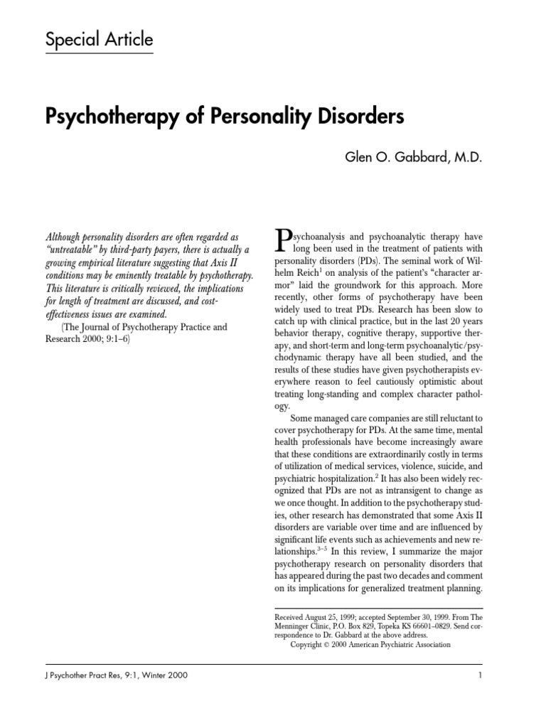 Psychotherapy of Personality Disorders | PDF | Dialectical Behavior ...