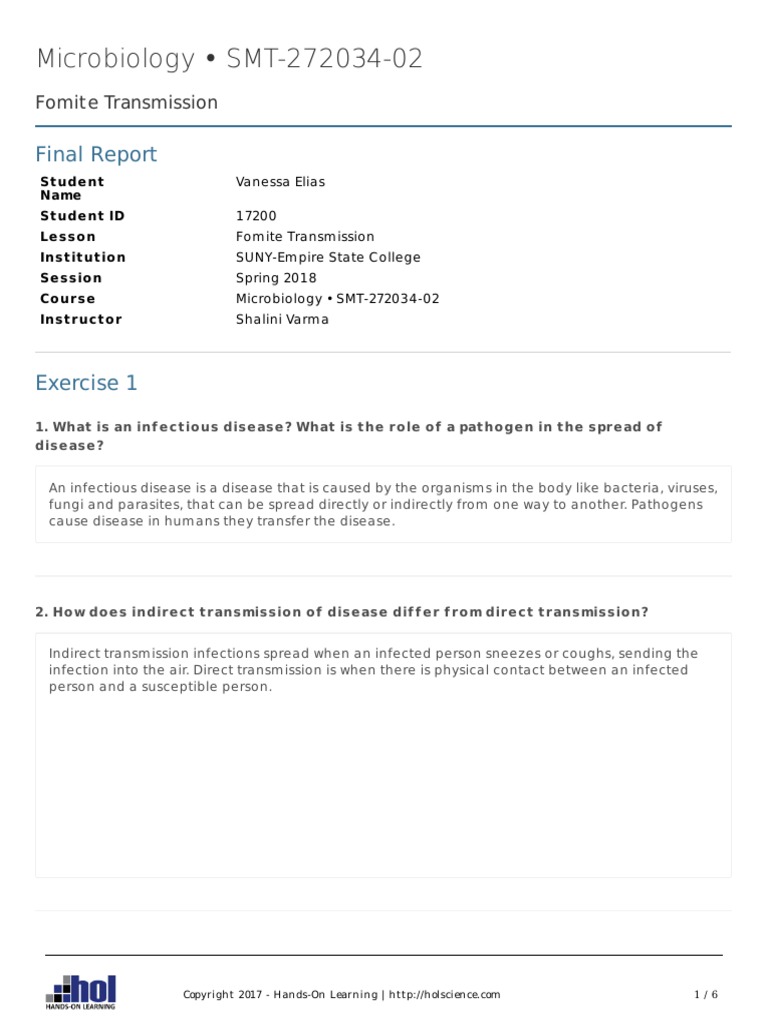 Microbiology Fomite Transmission | PDF | Transmission (Medicine ...