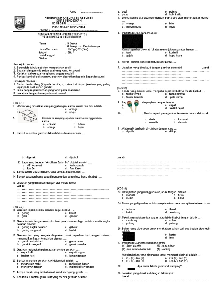 SOAL PTS SBDP TEMA 5 & 6 | PDF