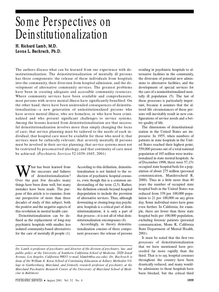Some Perspectives On Deinstitutionalization | PDF | Mental Disorder ...