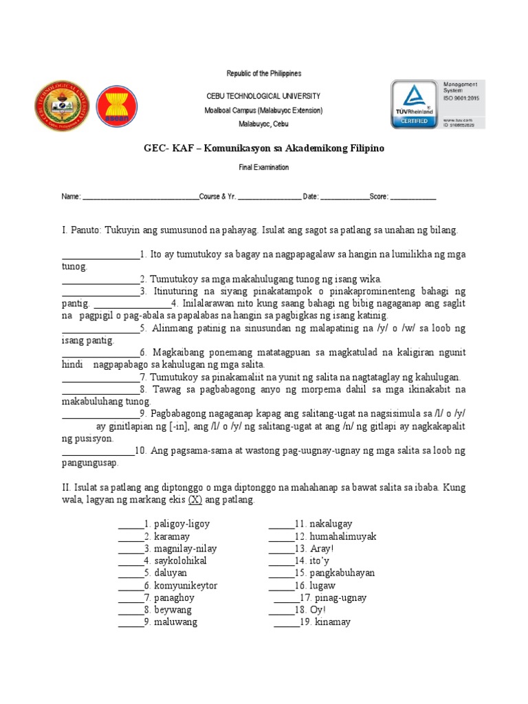 Final Exam GEC-KAF | PDF