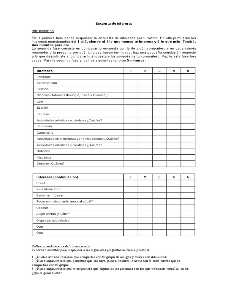 Encuesta de Intereses | PDF