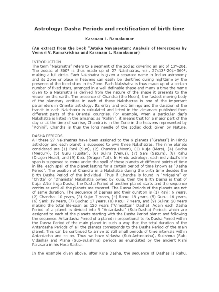 Astrology: Dasha Periods and Rectification of Birth Time | PDF