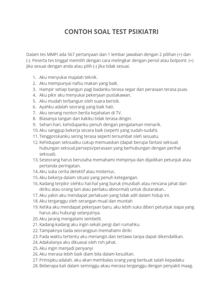 Contoh Soal Test Psikiatri | PDF