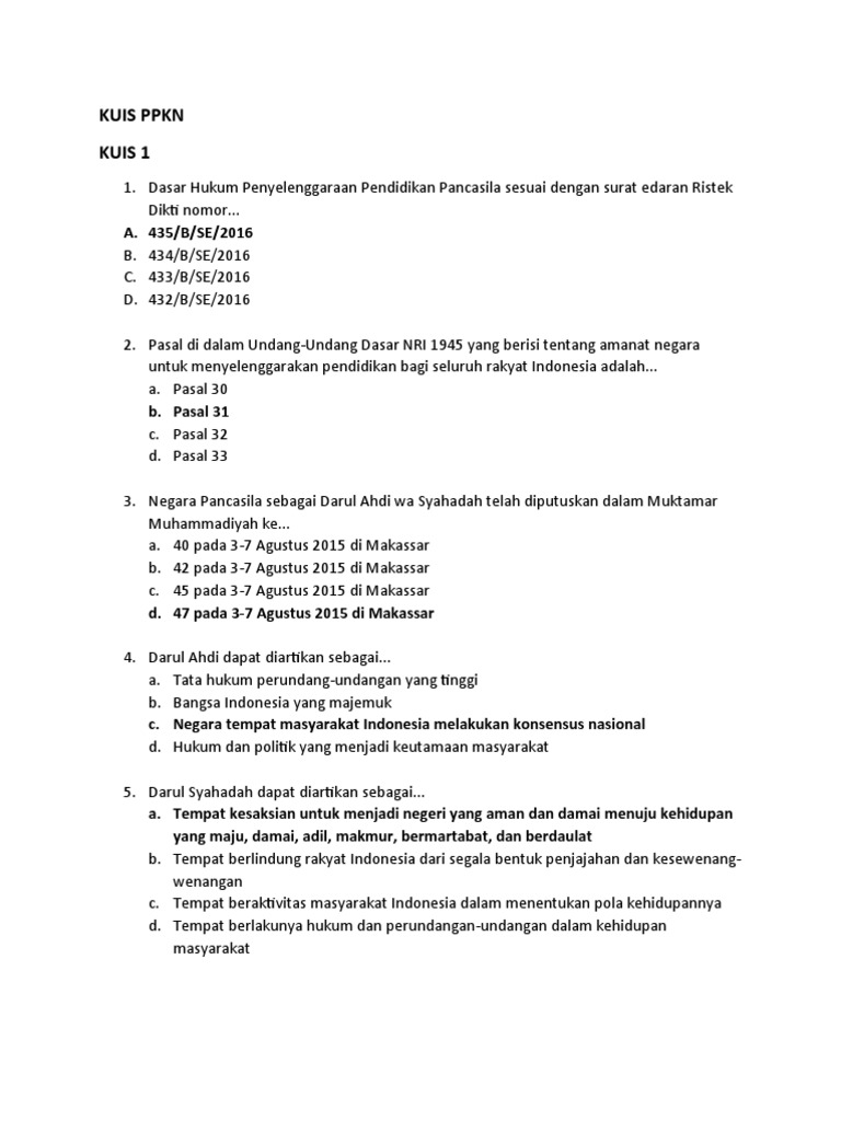 Kuis - Kuis PPKN | PDF
