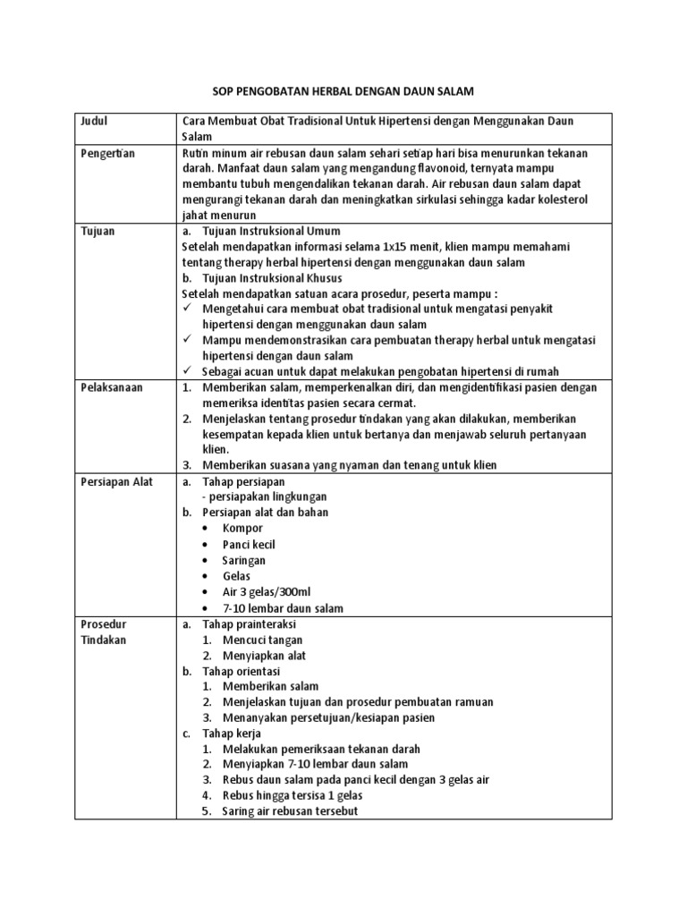Sop Pengobatan Herbal Dengan Daun Salam | PDF