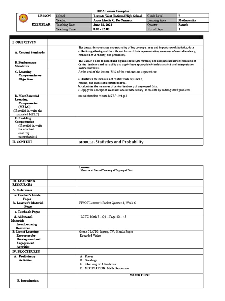 Statistics and Probability: A. - B. Data. C. Apply The Concept of in ...