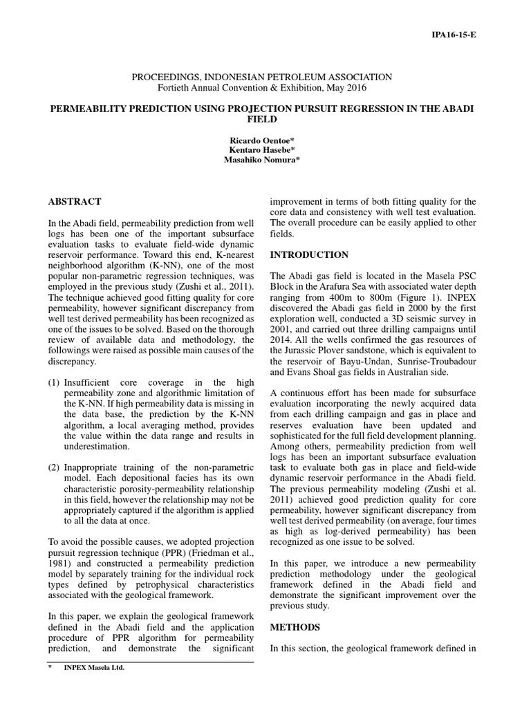 Permeability Prediction Using Projection Pursuit Regression in The Abadi Field | PDF | Cross ...