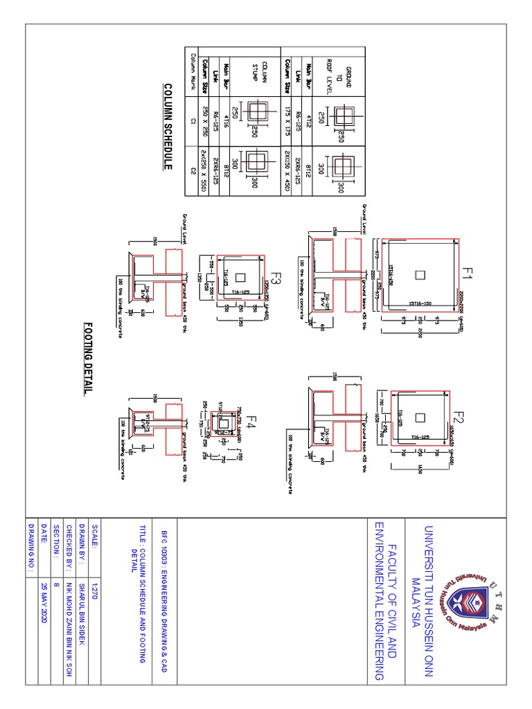 Column Schedule & Footing Details | PDF