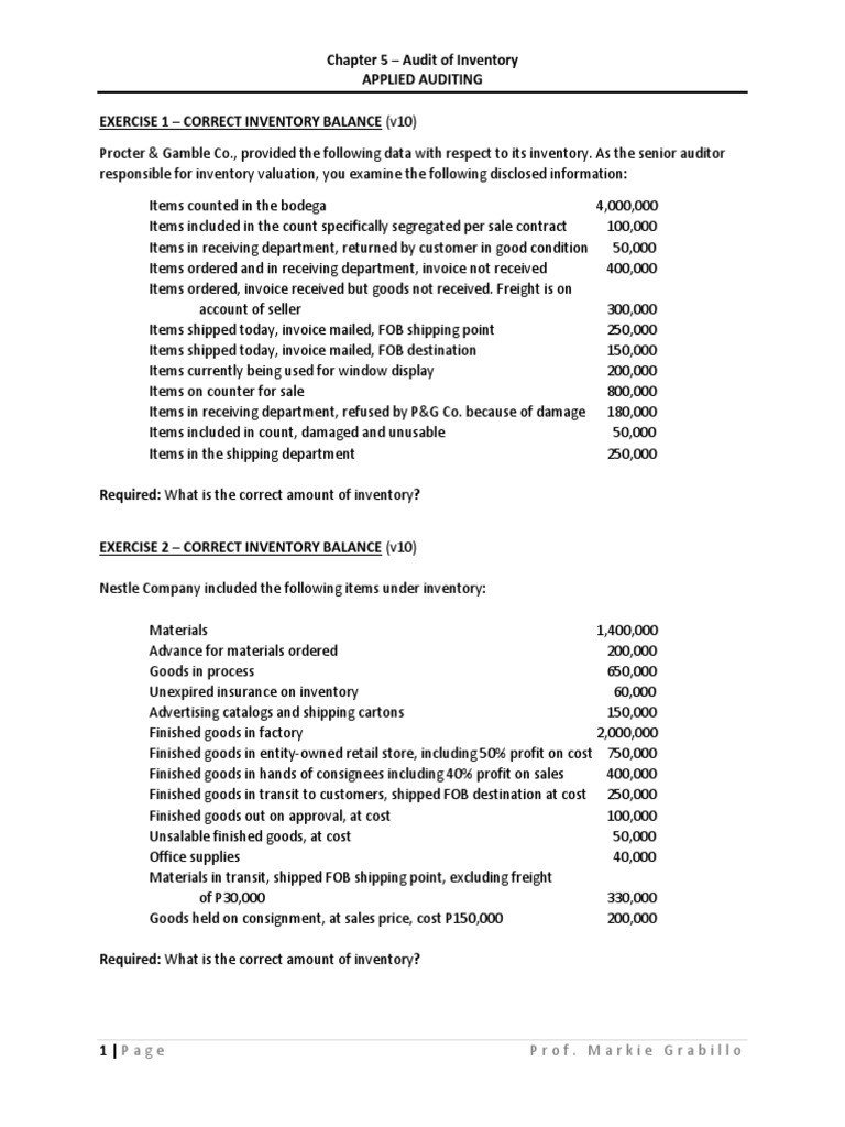 Chapter 5 Audit of Inventory | PDF | Cost Of Goods Sold | Inventory