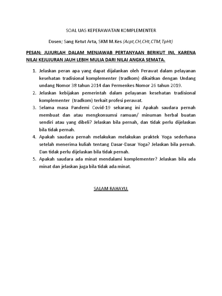 Soal UAS Keperawatan Komplementer | PDF
