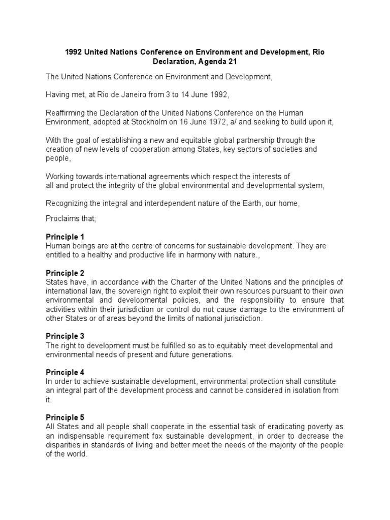 1992 United Nations Conference On Environment and Development, Rio ...