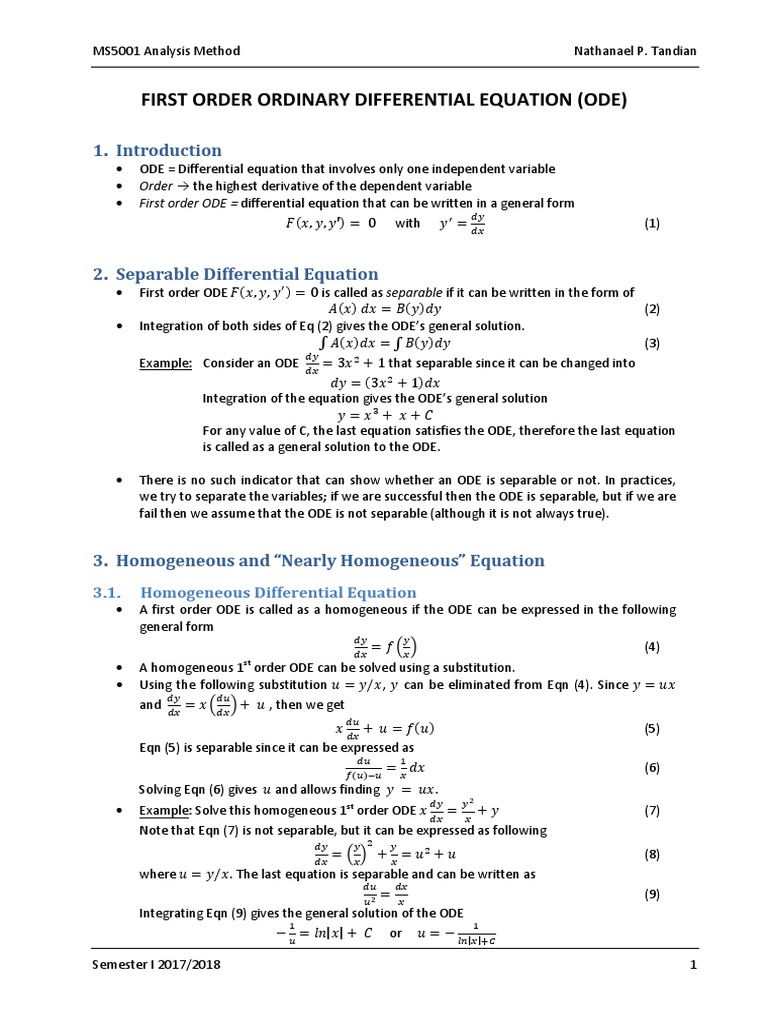 First Order ODE | PDF | Ordinary Differential Equation | Differential Equations