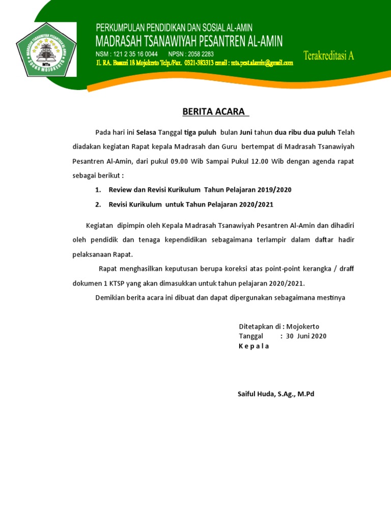 Berita Acara Review Dan Revisi Kurikulum | PDF