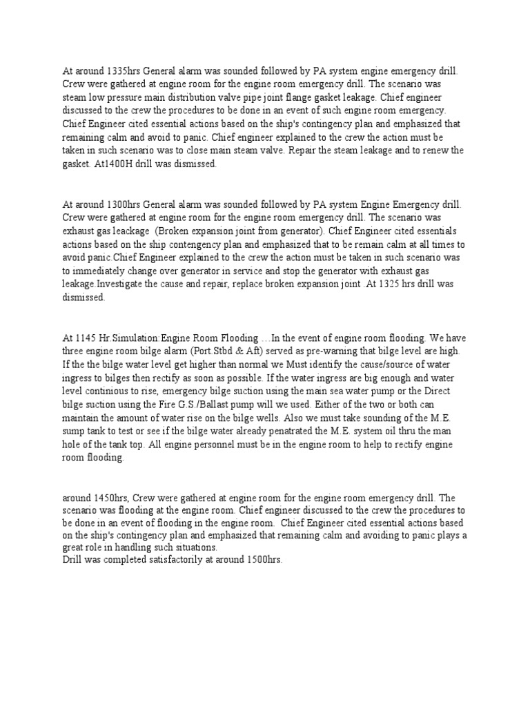 Engine Room Emergency Drills: Procedures for Addressing Steam Leakage ...