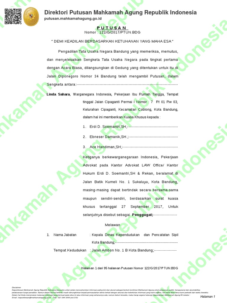 Putusan PTUN Bandung 122 G 2017 Ptun - BDG | PDF