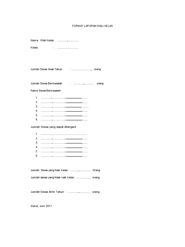 Format Laporan Wali Kelas | PDF