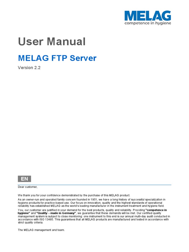User Manual: Melag FTP Server | PDF | File Transfer Protocol | Port (Computer Networking)