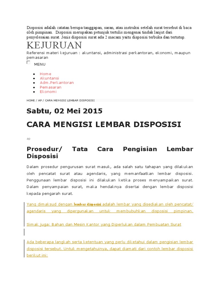 ContoH Disposisi Adalah Catatan Berupa Tanggapan | PDF | Karier ...