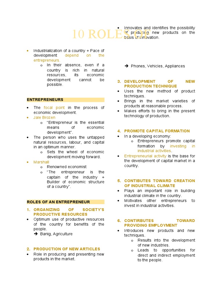59 - TLE - 10 Roles of Entrep | PDF | Entrepreneurship | Capital ...