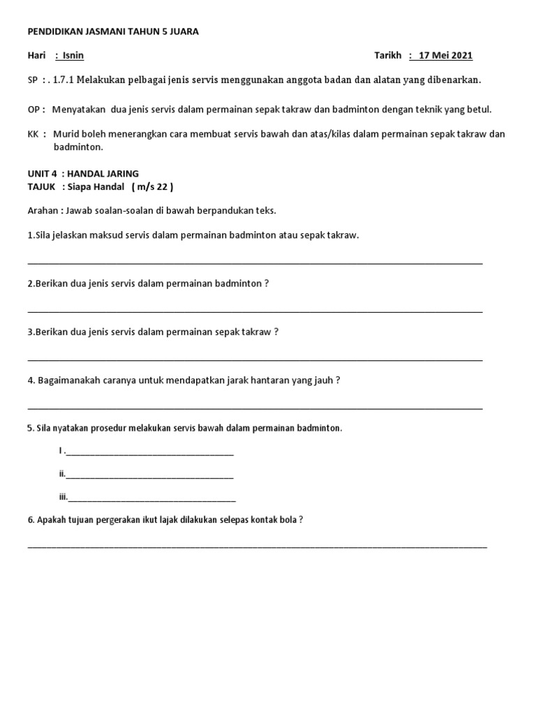 Latihan 1 PJPK 5 Juara | PDF