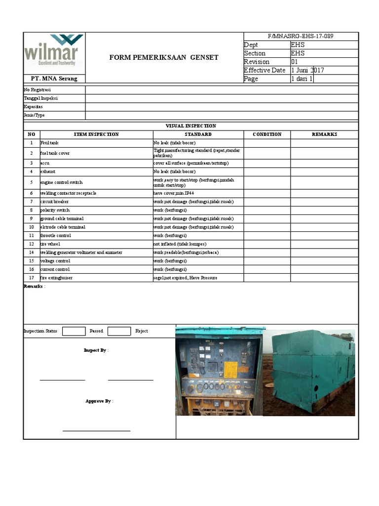 Form Pemeriksaan Genset: PT. MNA Serang | PDF | Power Engineering ...