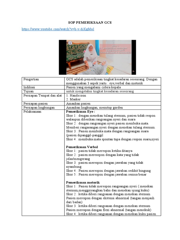 Sop Pemeriksaan GCS | PDF | Kesehatan Holistik