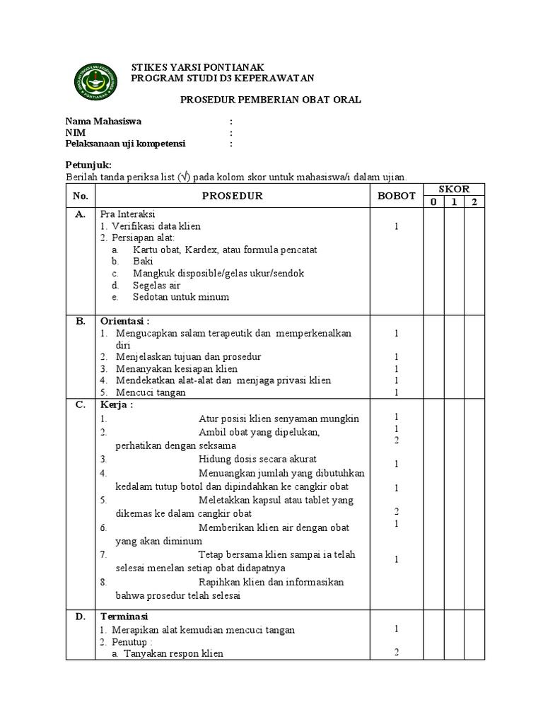 Protap Prosedur Pemberian Obat Oral | PDF