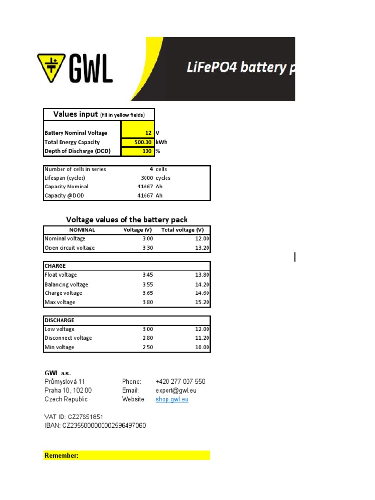 GWL Battery Pack Size Calculator | PDF | Galvanic Cells | Electronics