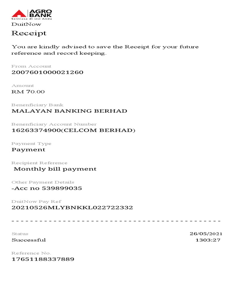 Celcom Bill Mei Receipt | PDF
