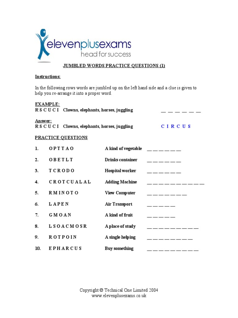 Jumbled Word Practice Questions 1 | PDF | Wellness | Science & Mathematics