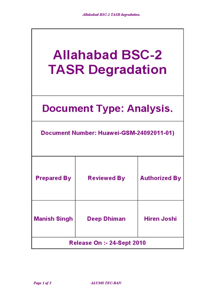 Analysis Report For TASR Degradation of Allhabad GSM BSC2 | PDF | Telecommunications | Computing