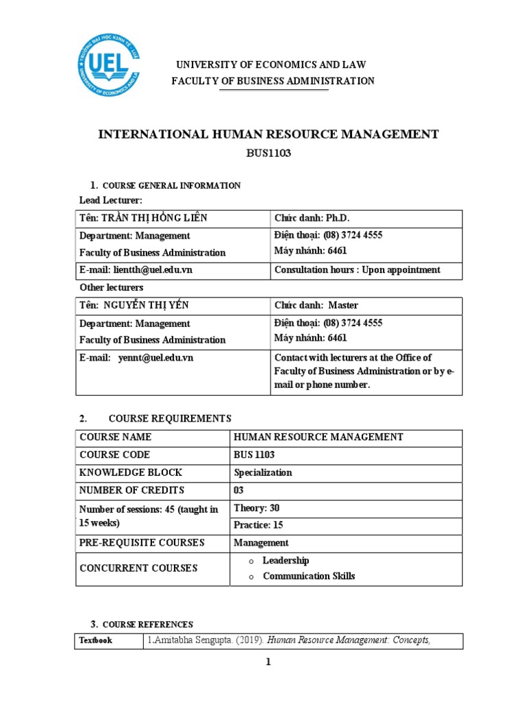 Syllabus HRM | PDF | Competence (Human Resources) | Performance Appraisal