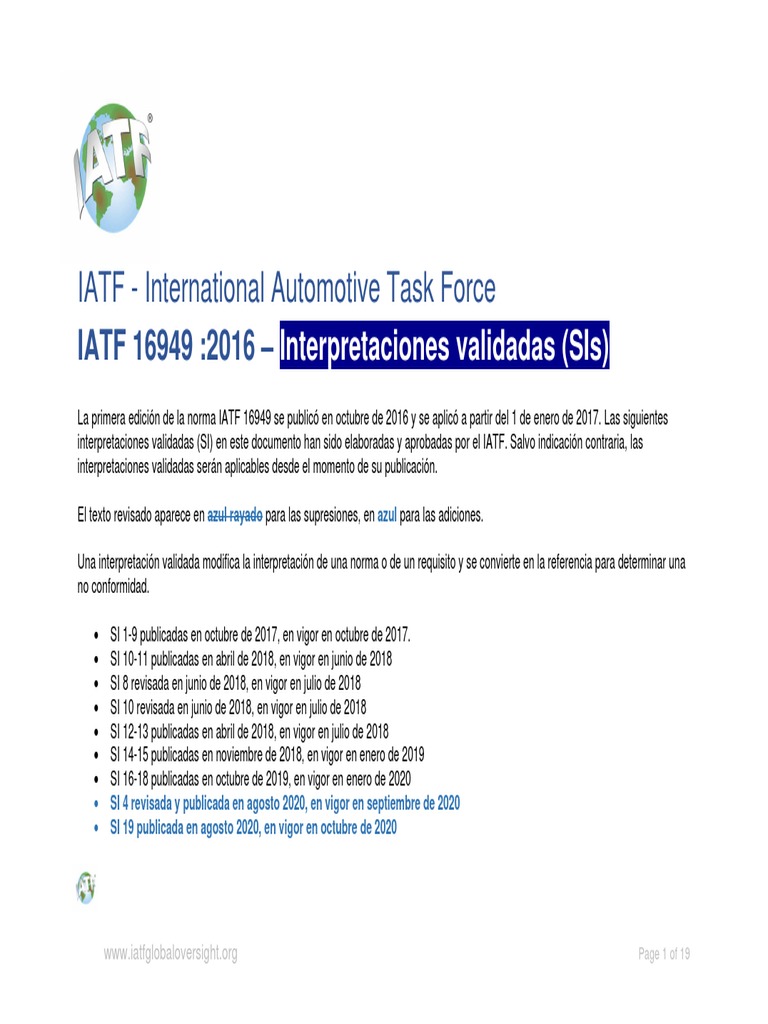 IATF-16949 SI19 Agosto2020 SP | PDF | Gestión de la calidad | Calidad ...