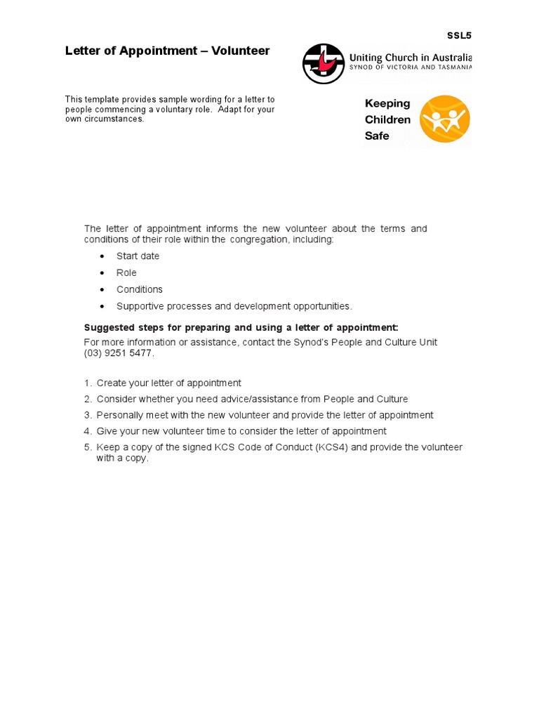 Volunteer Appointment Letter Template | PDF | Volunteering | Business