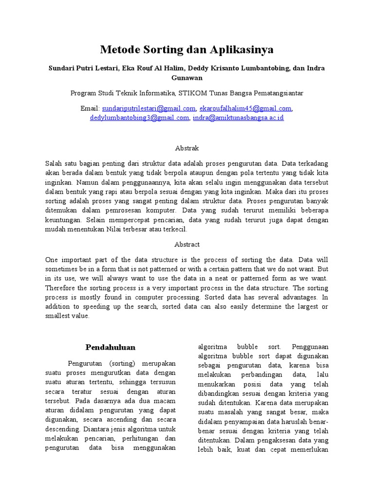 Jurnal Struktur Data Metode Sorting Dan Aplikasinya | PDF