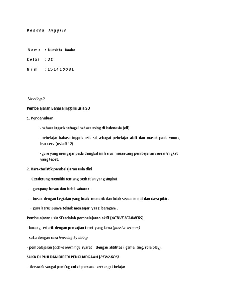 Bahasa Inggris: Meeting 2 | PDF