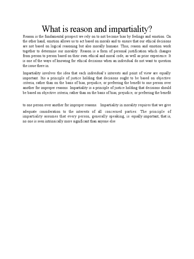 Reason and Impartiality in Ethics | PDF