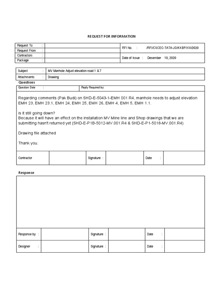 RFI - MV Manhole Adjust Elevation Road 1 & 7. | PDF