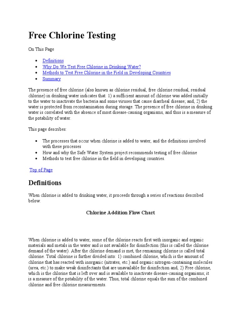 Free Chlorine Testing | PDF | Chlorine | Drinking Water