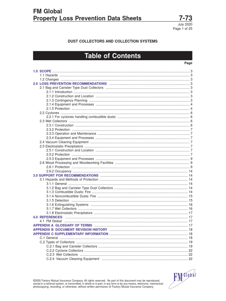 FM Global Property Loss Prevention Data Sheets: Dust Collectors and ...