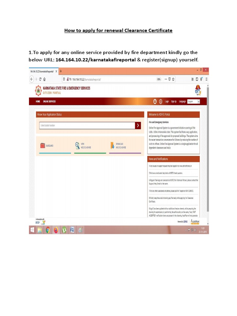How to Apply Online for Renewal of Fire Clearance Certificate | PDF ...