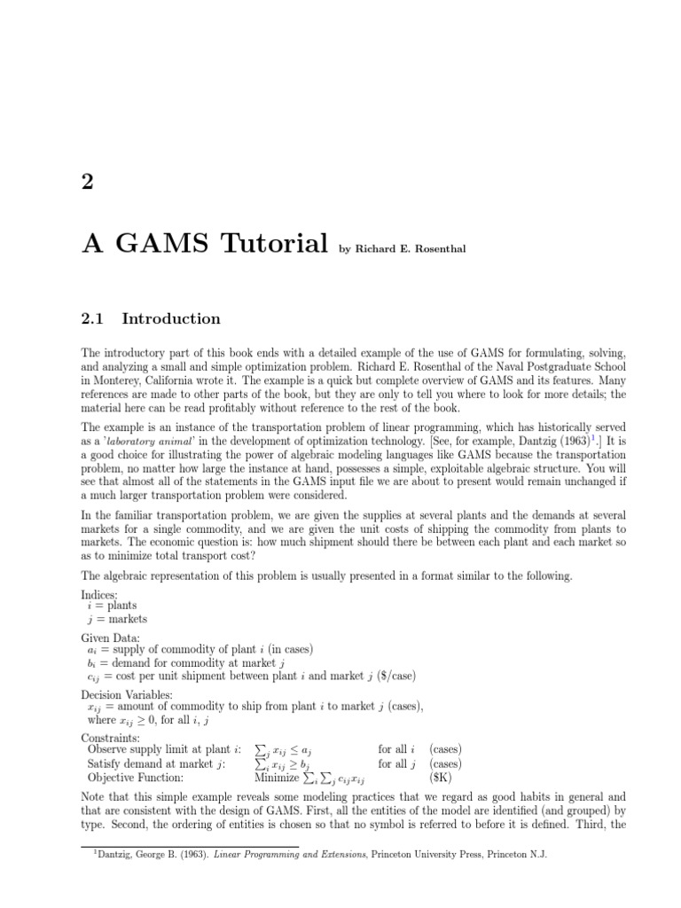 GAMS Optimization Tutorial | PDF | Linear Programming | Summation